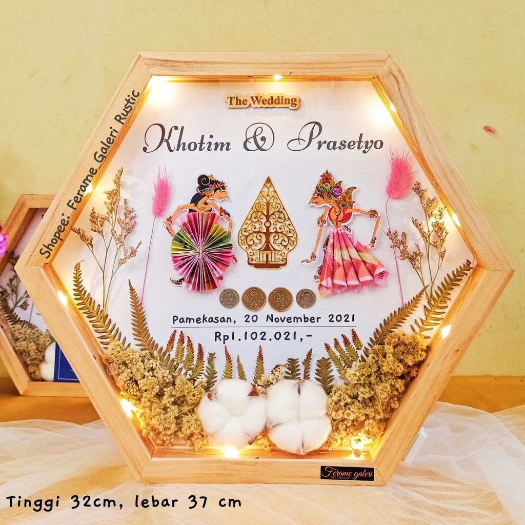 Jual Mahar Pernikahan Rustic Bingkai Hexagonal Wayang Rama Shinta - Mahar Pernikahan Wayang ...