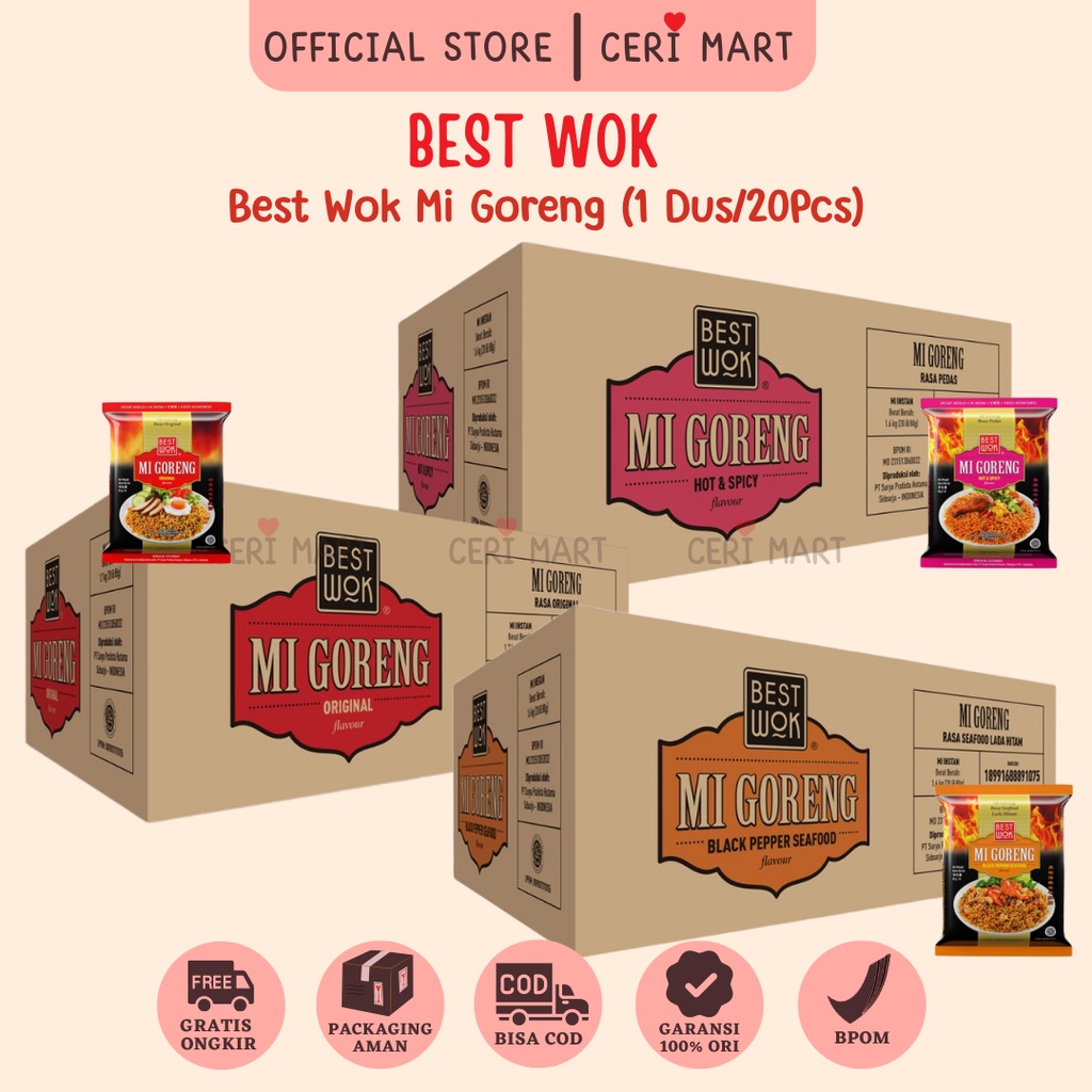 Jual Best Wok Mi Mie Goreng 1 DUS 20 pcs Bisa Mix Original Hot & Spicy ...