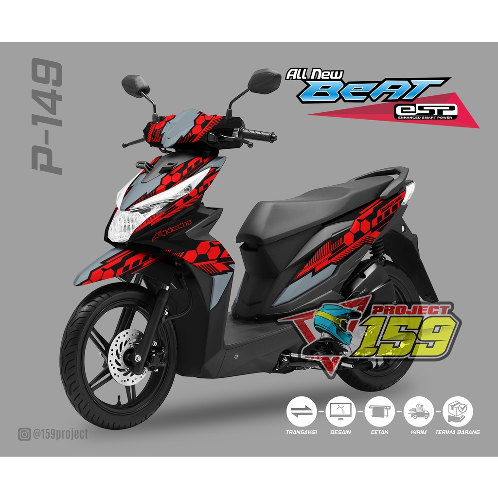 Jual Stiker Motor Beat eSP Beat Street 2017 - P-149 Red Grey | Shopee ...