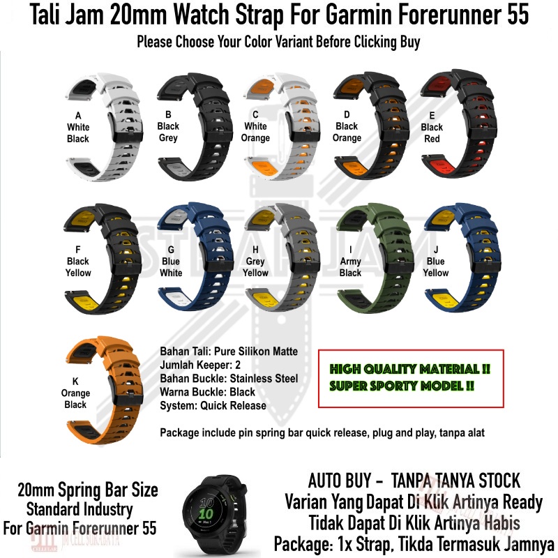Jual GTO 20mm Strap Garmin Forerunner 55 - Tali Jam Tangan Rubber ...