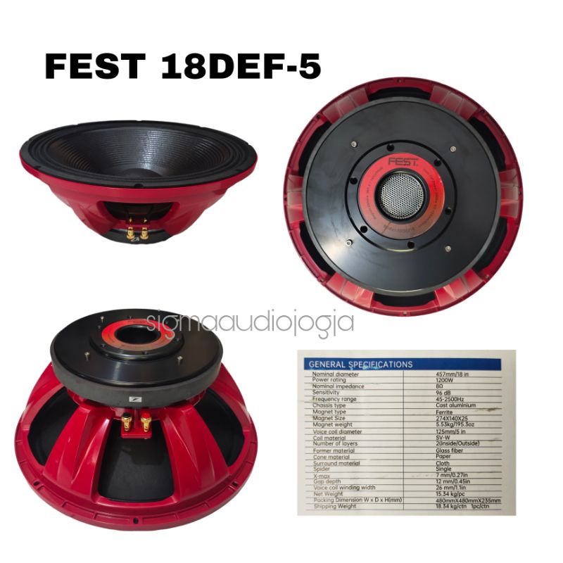 Jual Speaker Komponen 18 Inch Fest 18DEF-5 Coil 5 Inch 1200 Watt ...