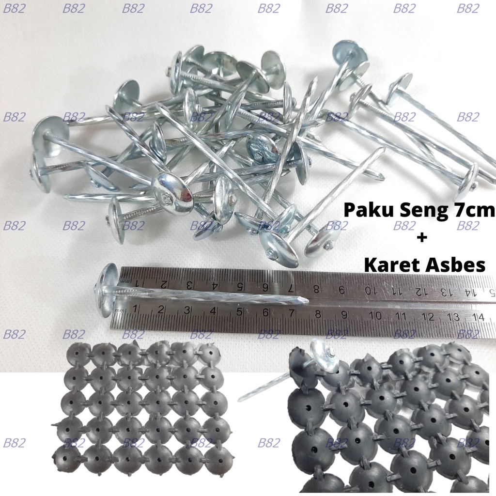 Jual B82 PAKU SENG ULIR GALVANIS PAKU PAYUNG PAKET 7cm + KARET ASBES HITAM Paku Asbes / Paku ...