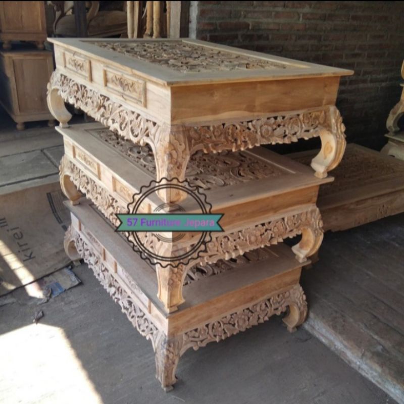 Jual Meja kopi lesehan jati ukir jepara - Meja laci mentahan | Shopee ...