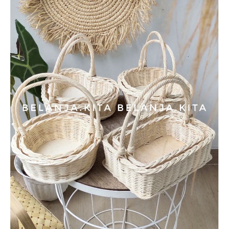 Jual hampers rotan kotak set2/ keranjang hantaran KECIL rotan kotak ...