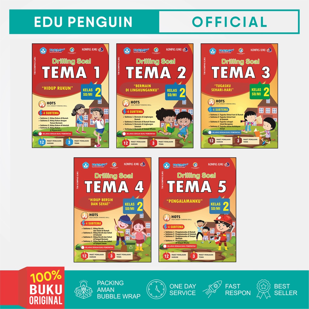 Jual Buku Ulangan SD Drilling Soal Tematik Kelas 2 SD / MI Tema 1 2 3 4 5 Full Pembahasan ...