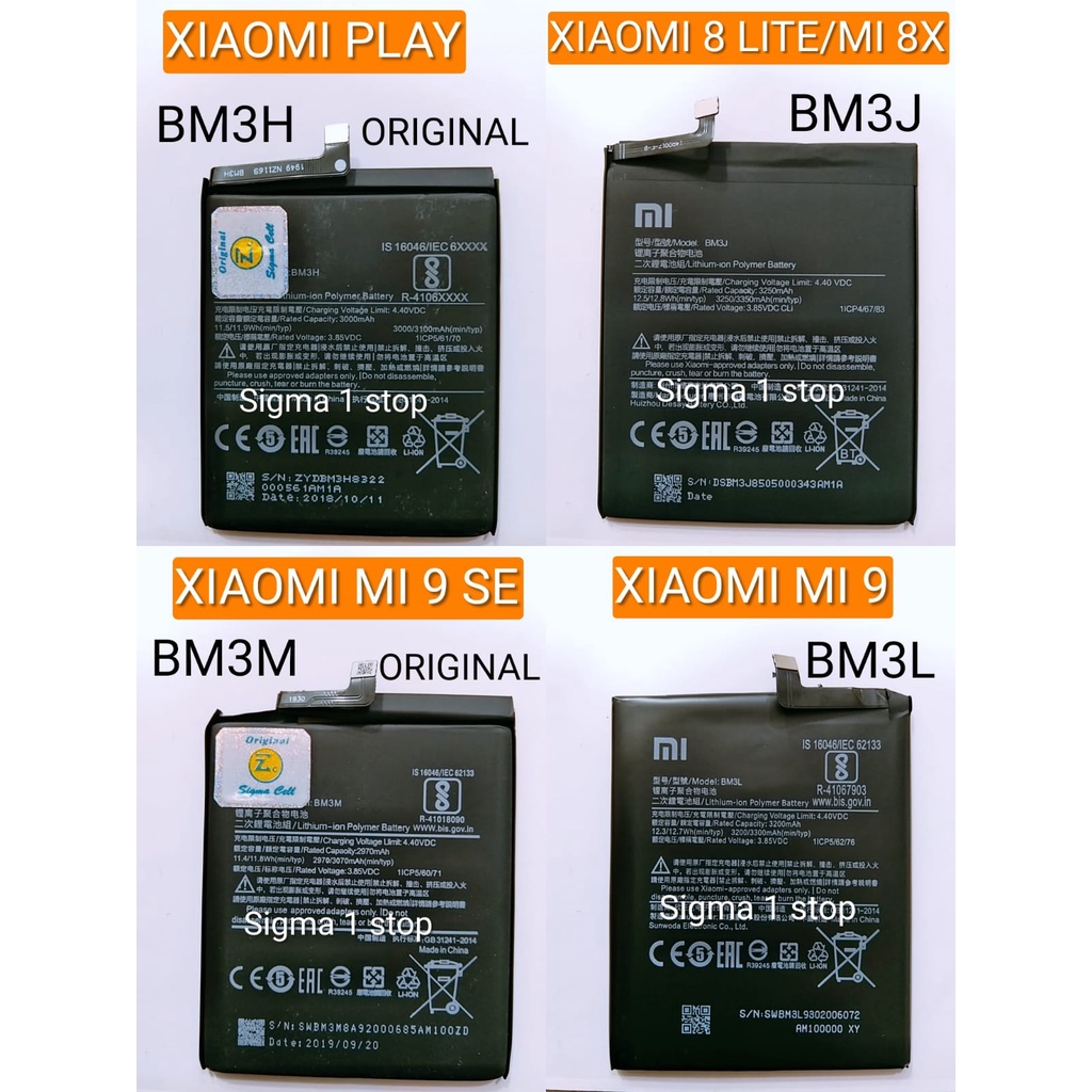 Jual BATERAI XIAOMI MI PLAY BM3H MI 8 LITE MI 8X BM3J MI 9 SE BM3M MI 9 ...