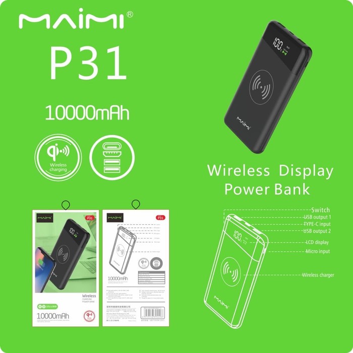 Jual Power Bank MAIMI P31 10000mAh Wireless Charging LCD Display ...