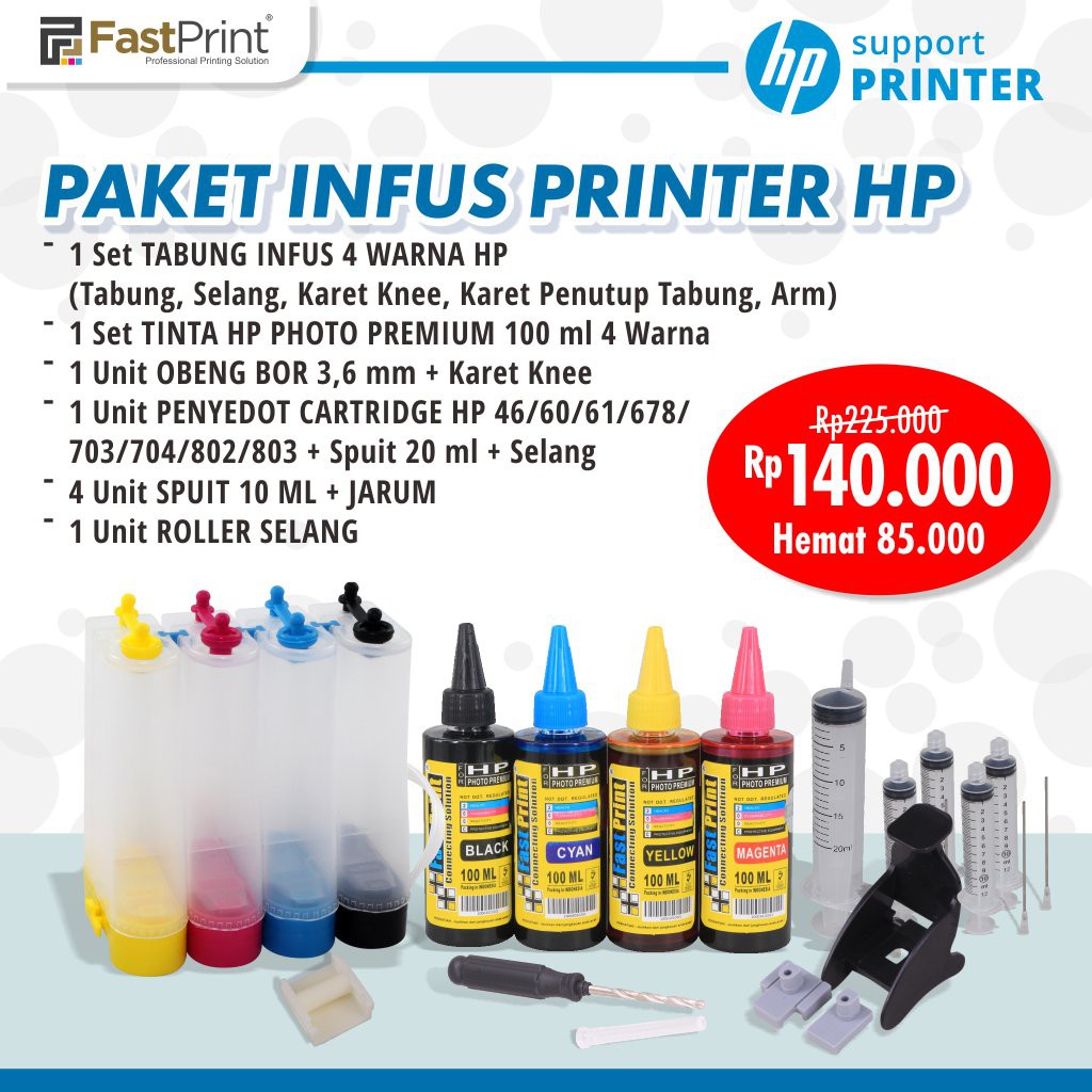 Jual Paket Lengkap Tabung Infus Printer HP Plus Tinta Refill 100 ML ...