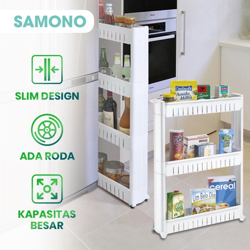 Jual Samono Rak Ramping 3 & 4 Susun Dapur Plastik ada Roda Slim Design ...