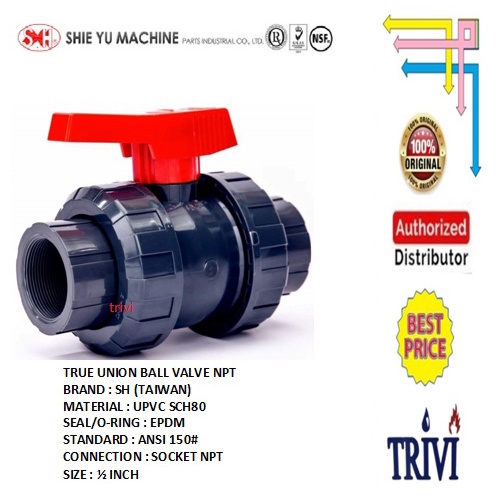 Jual pvc true union ball valve socket npt sch80 1/2 inch epdm, cek kran ...
