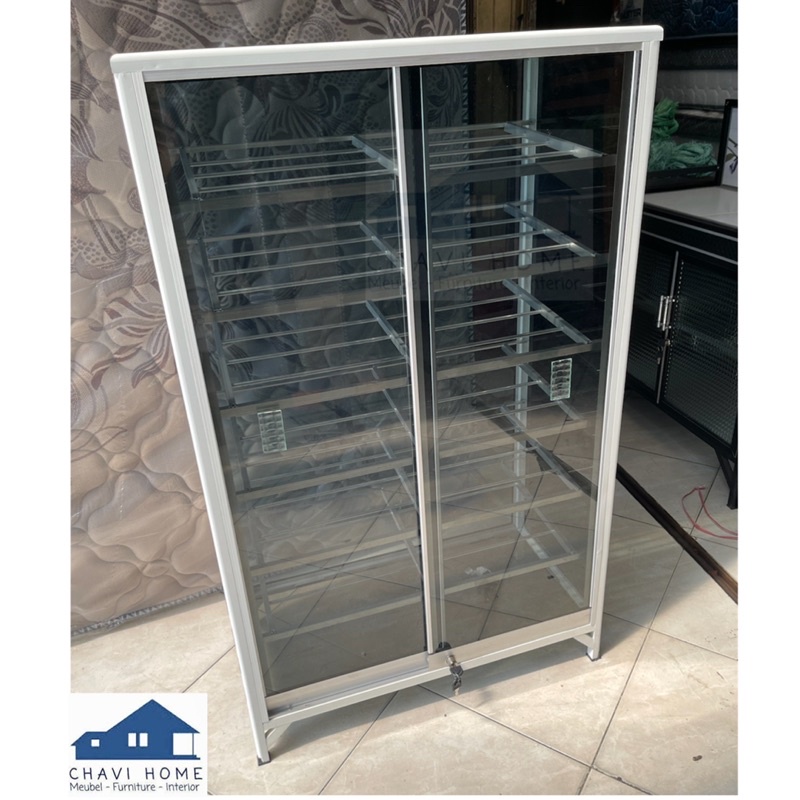 Jual rak sepatu aluminium lemari sepatu shoes rack aluminium putih ...