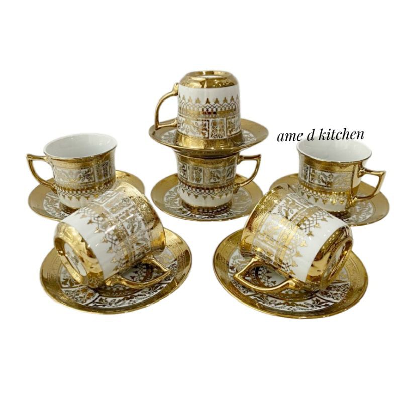 Jual Cangkir lepek keramindo gold/emas isi 12 pcs | Shopee Indonesia