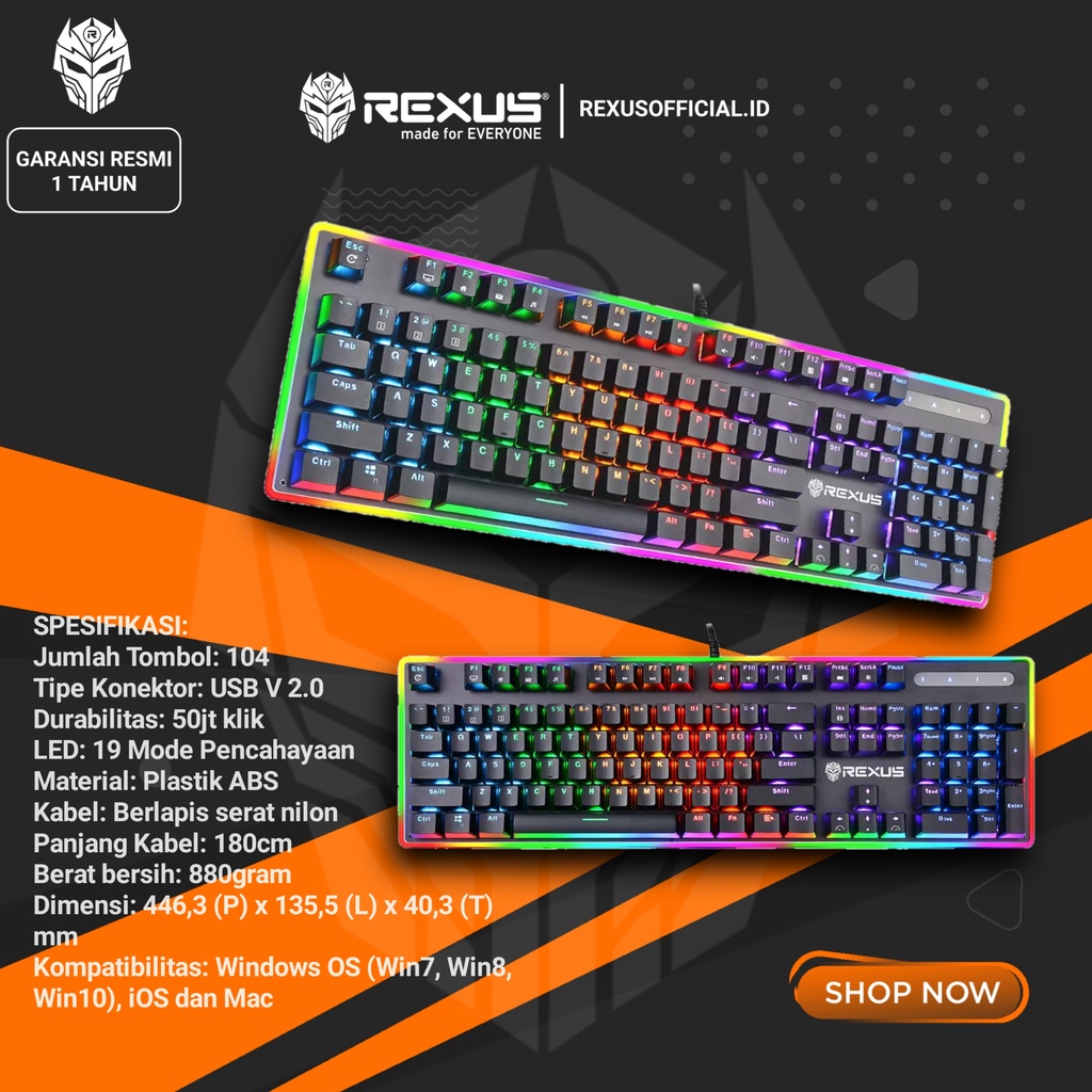 Jual Kybord gaming kyboard gaming RGB Rexus Keyboard Gaming Mechanical ...