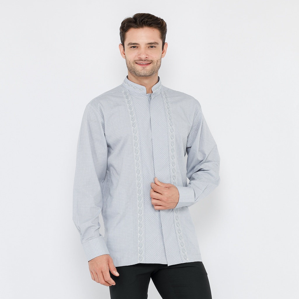 Jual Baju Koko BHS Classic Motif Double Abu | Shopee Indonesia