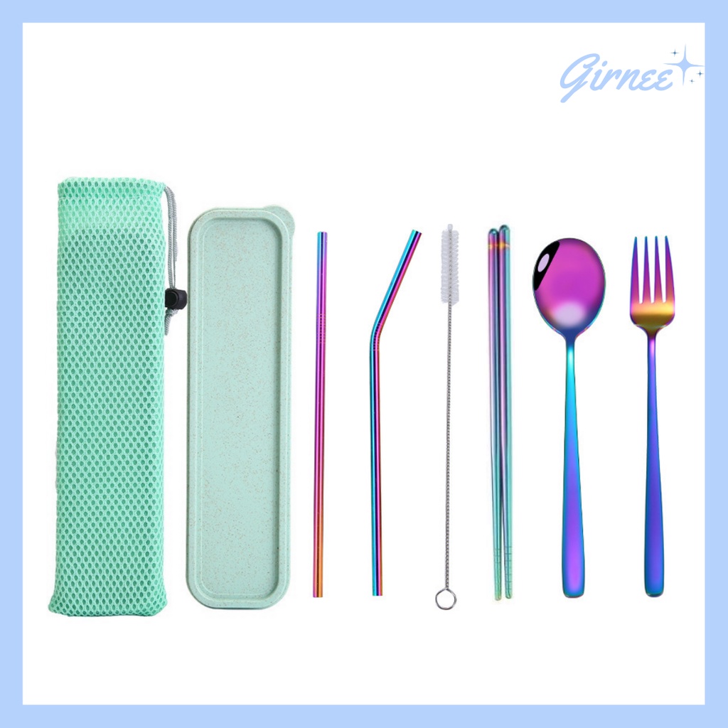 Jual PAKET LENGKAP ALAT MAKAN DAN MINUM KOREA RAINBOW/SENDOK GARPU ...