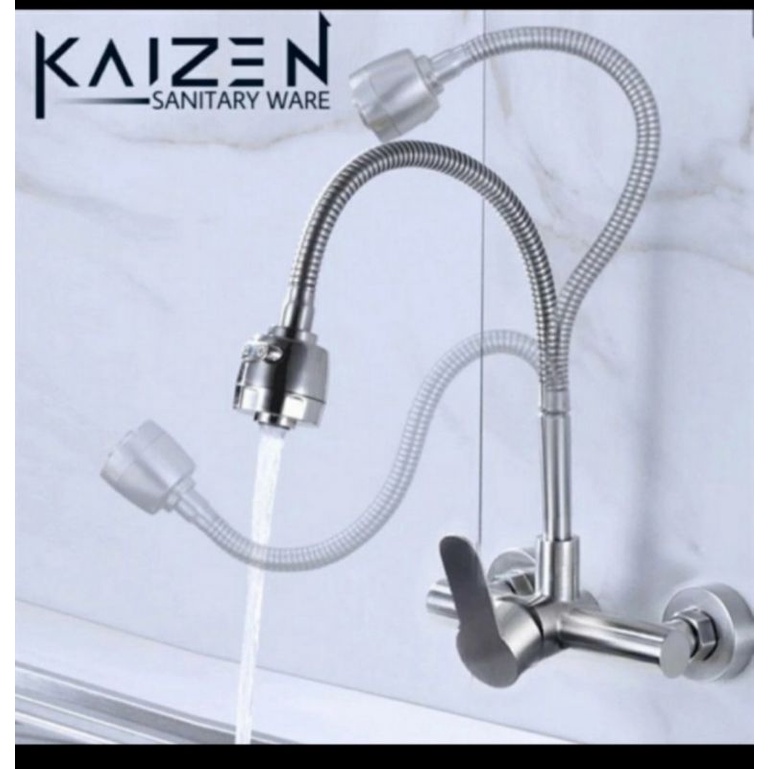 Jual Kran kitchen sink tembok panas dingin / kran fleksibel dinding ...