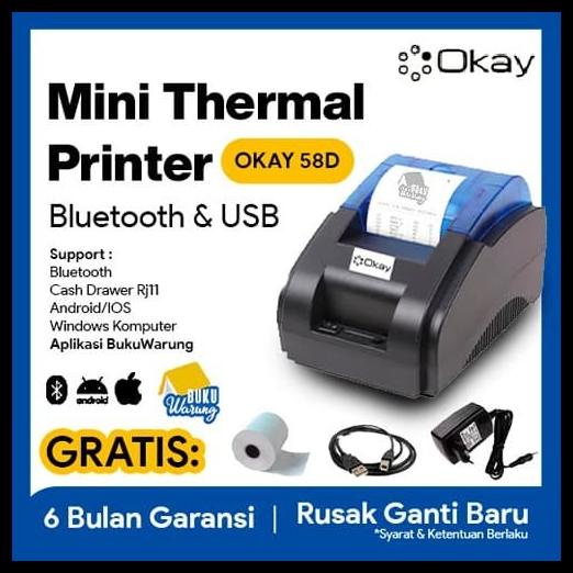 Jual Mini Printer Bluetooth Bukuwarung Kasir / Ppob Pos Thermal 58Mm Ok-58D | Shopee Indonesia