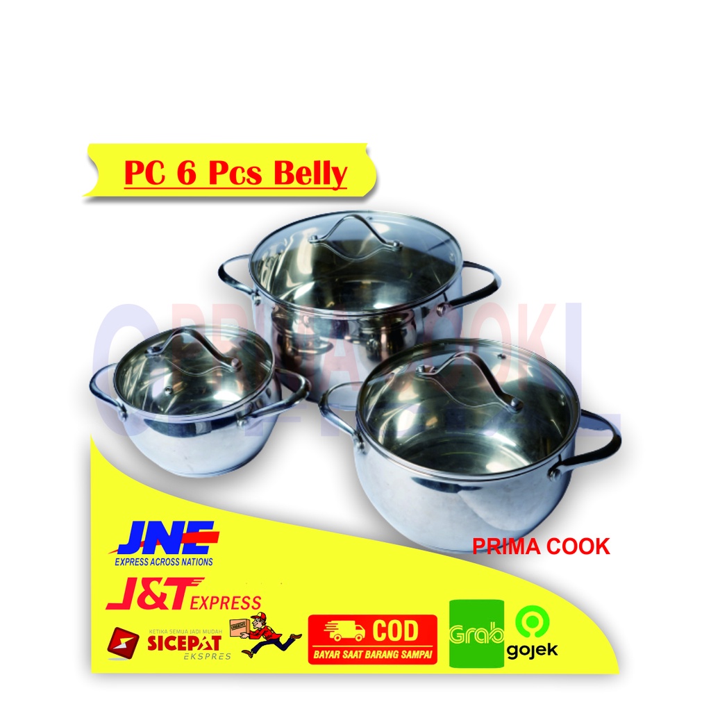 Jual PRIMA COOK - Panci 6 Pcs Belly - Stainless Steel - Kuat dan Elegan ...