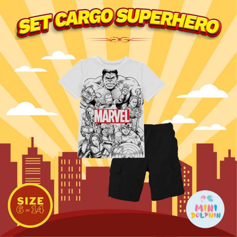 Jual Size 6,8,10,12 Set Cargo Superhero | Mini dolphin | Setelan Junior ...
