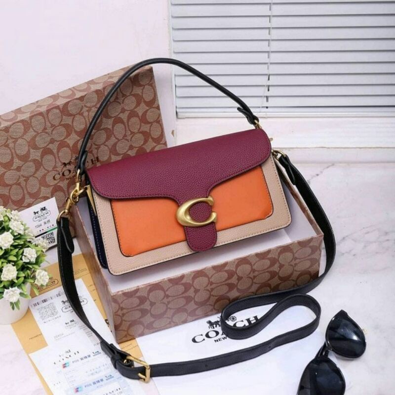 Jual Coach Tabby 26 colorblock Shoulder bag in Tricolor Khaki-Maroon ...