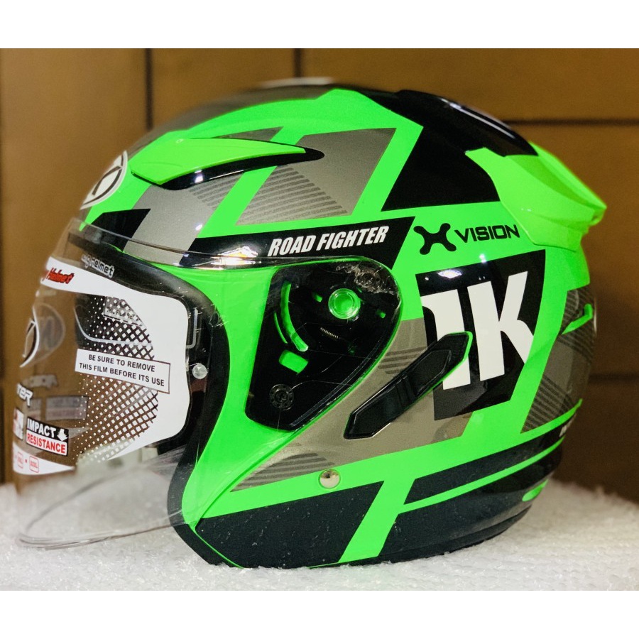 Jual Helm NHK R1 Neuro Green Fluo Silver Double Visor Half Face - Helem ...