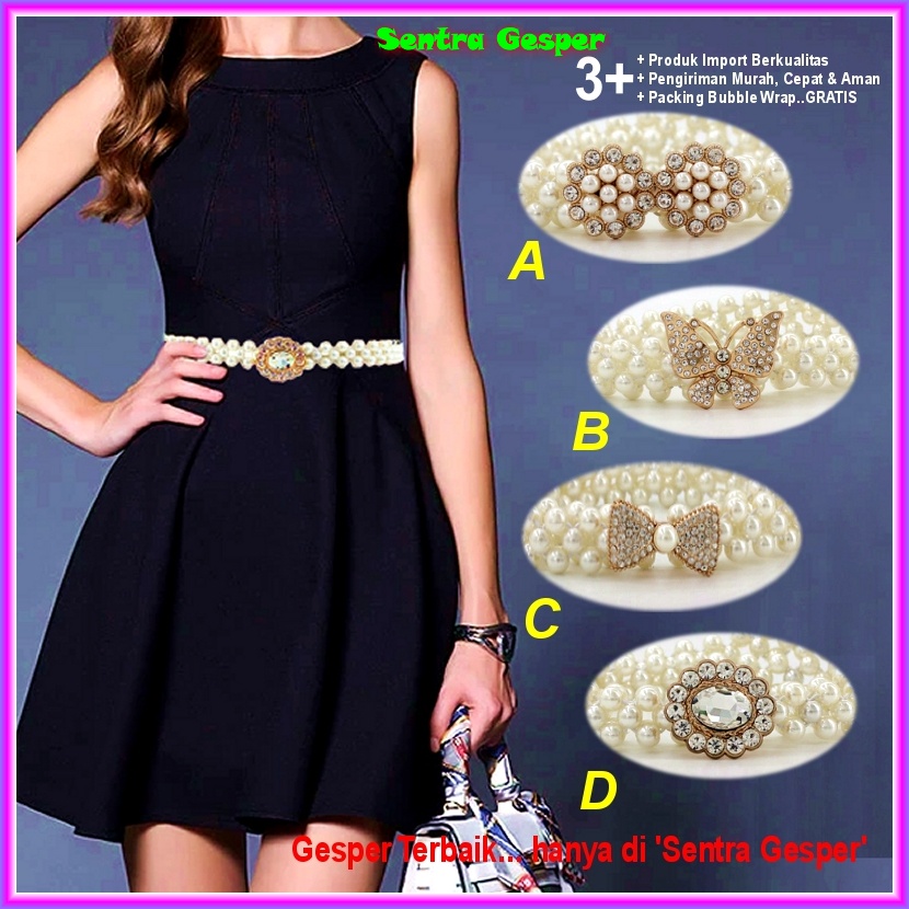 Jual Gesper Belt Ikat Pinggang Sabuk Mutiara Sabuk Wanita Fashion Kekinian Korea Per Elastis ...