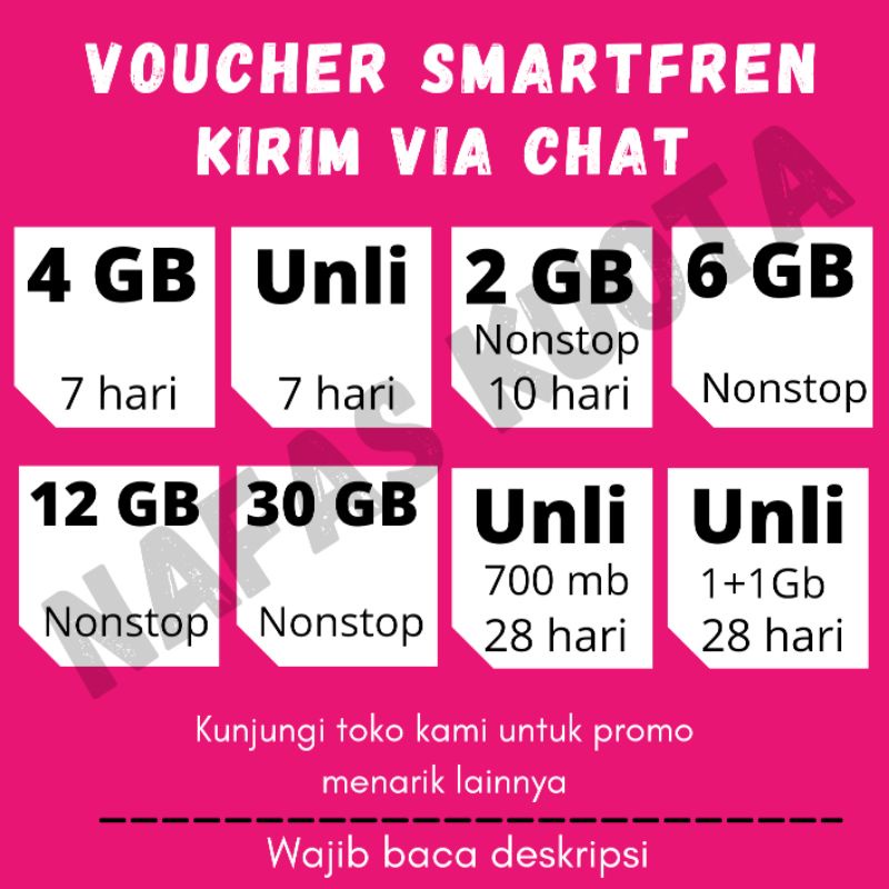 Jual Isi Ulang Kuota Voucher smartfren 4GB 6GB 12GB Nonstop unlimited VIA CHAT | Shopee Indonesia