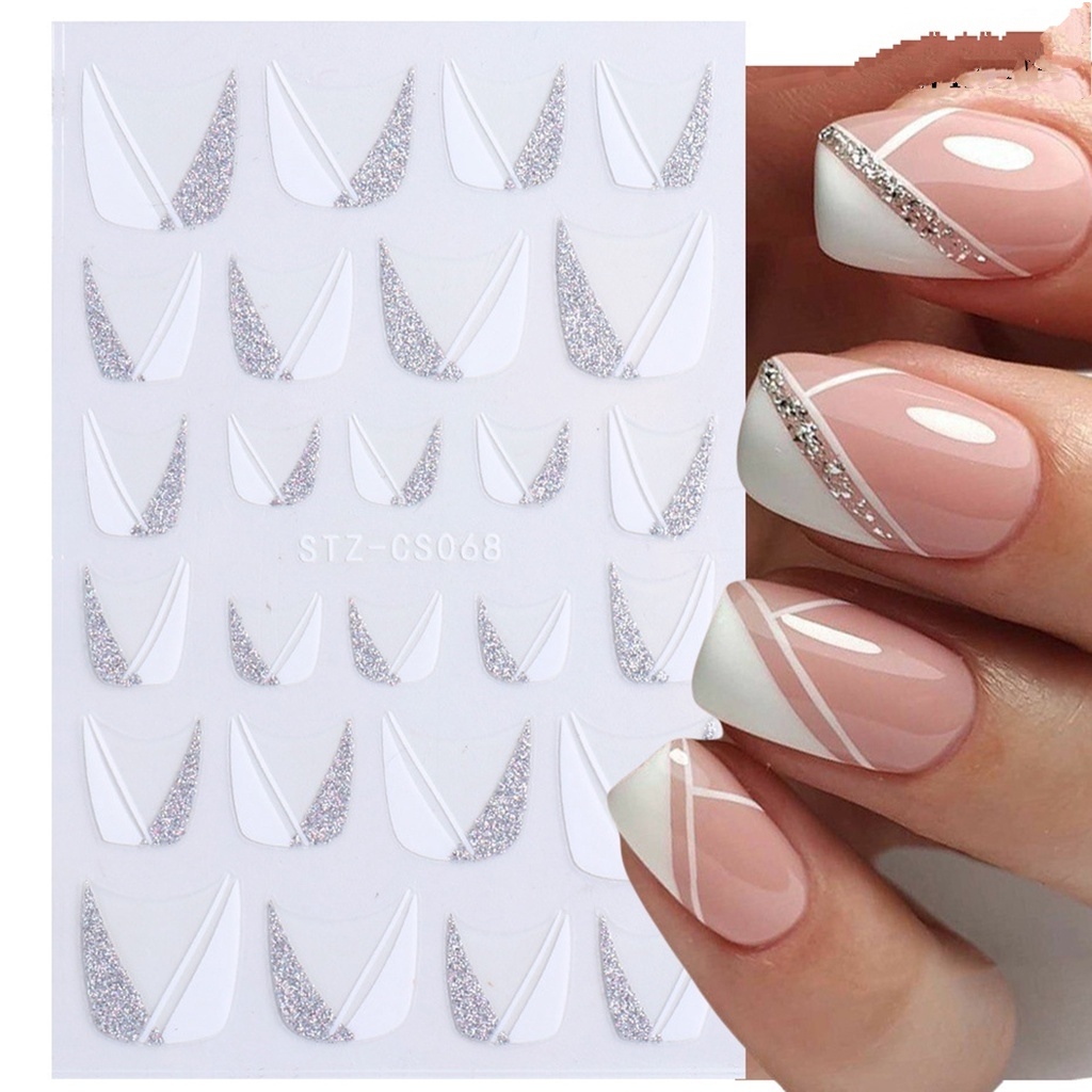 Jual ( STZ + JO + ME ) stiker kuku GARIS PUTIH SILVER HITAM GRADASI ...