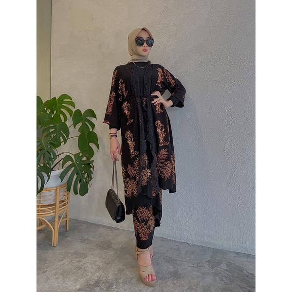 Jual NEW SETELAN BAJU BATIK WAYANG ATASAN OUTER LONG CARDIGAN MIX RENDA ...