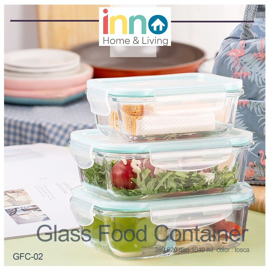 Jual [INNO] Toples Kotak makan bahan Kaca tebal Glass Food Container ...