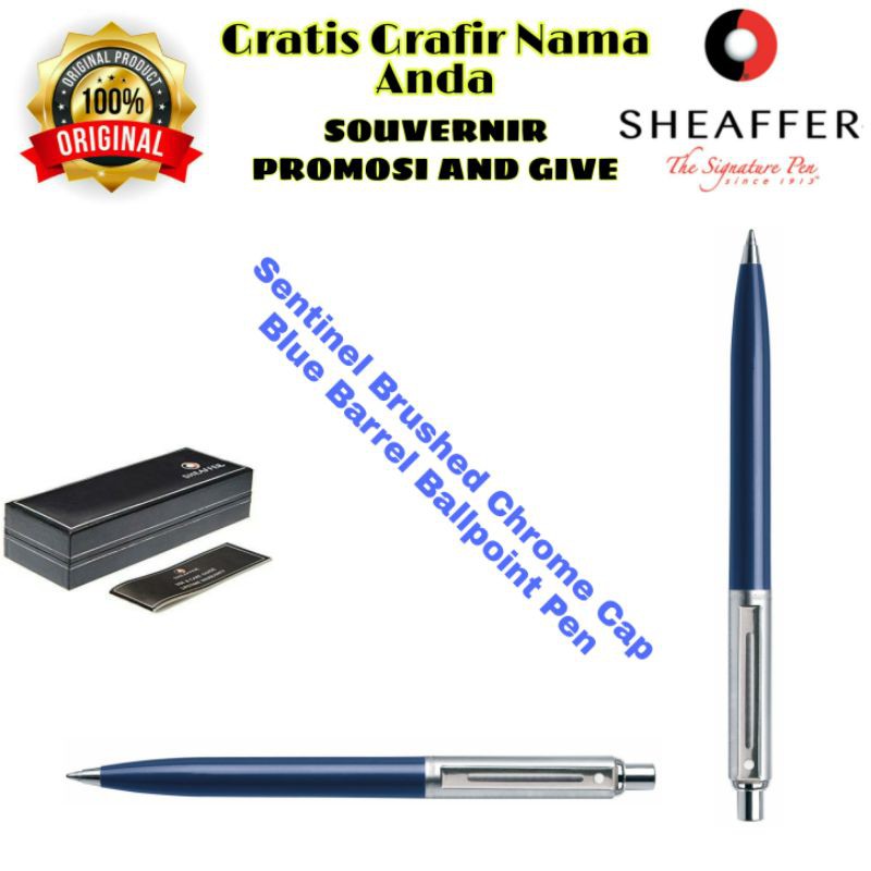 Jual PULPEN SHEAFFER SENTINEL BLUE BRUSHED CHROME ORIGINAL GRATIS ...