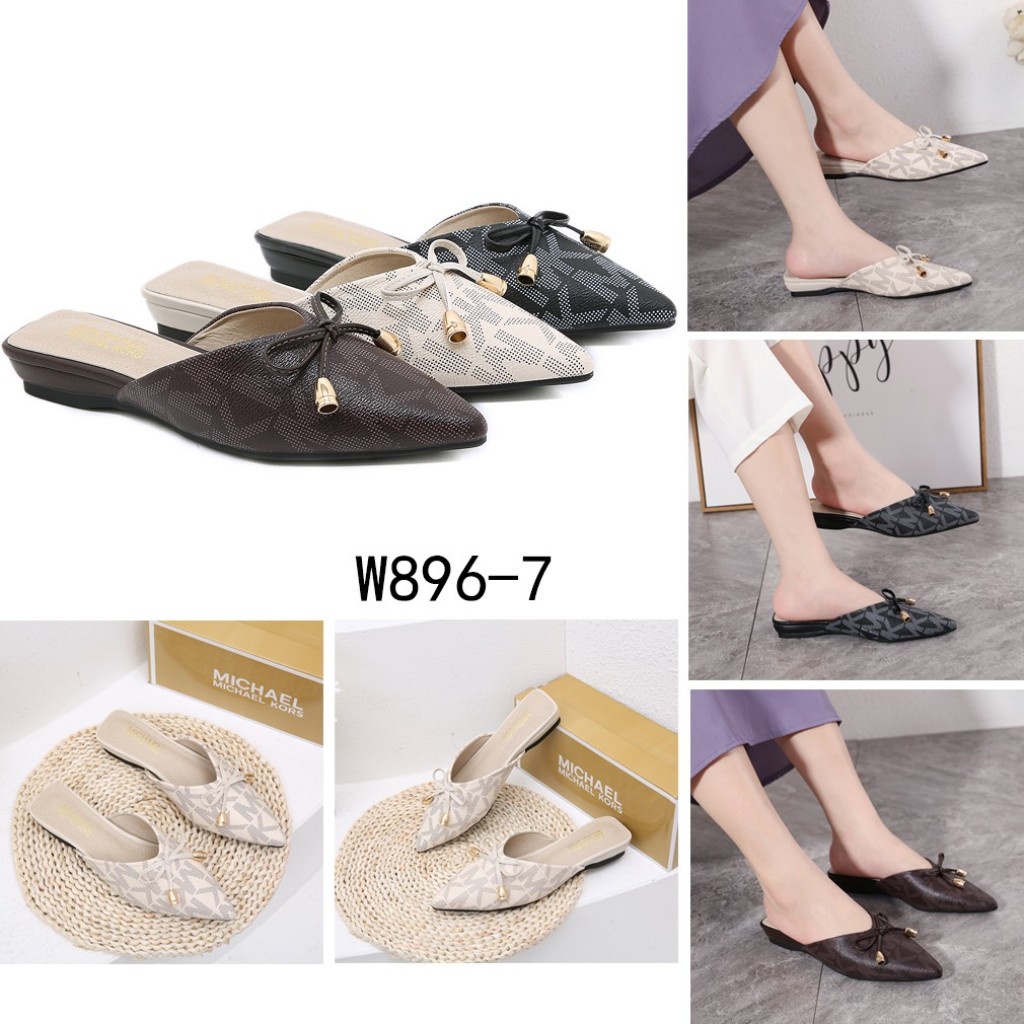 Jual W896-7 MS LEATHER SLIP ON MULES LOGO WB | Shopee Indonesia