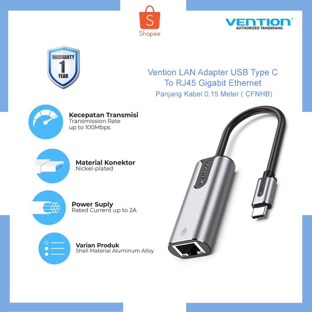 Jual Vention LAN Adapter USB Type-C to RJ45 Gigabit Ethernet - CFN ...