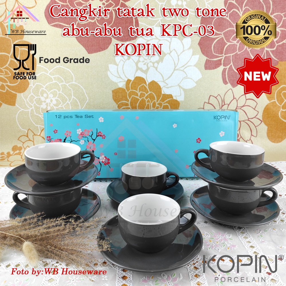 Jual 6 cangkir dan 6 tatakan / cangkir set cup and saucer / tea set coffee set kopin KPC-03 grey ...
