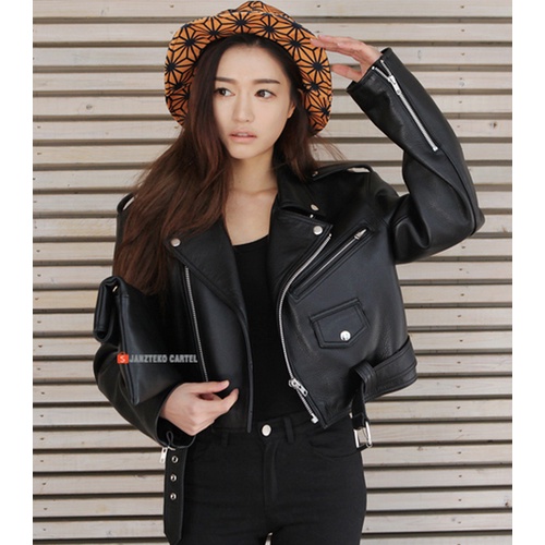 Jual JNK x SLEA - Jaket Kulit Sintetis Crop Top Wanita Faux Leather ...