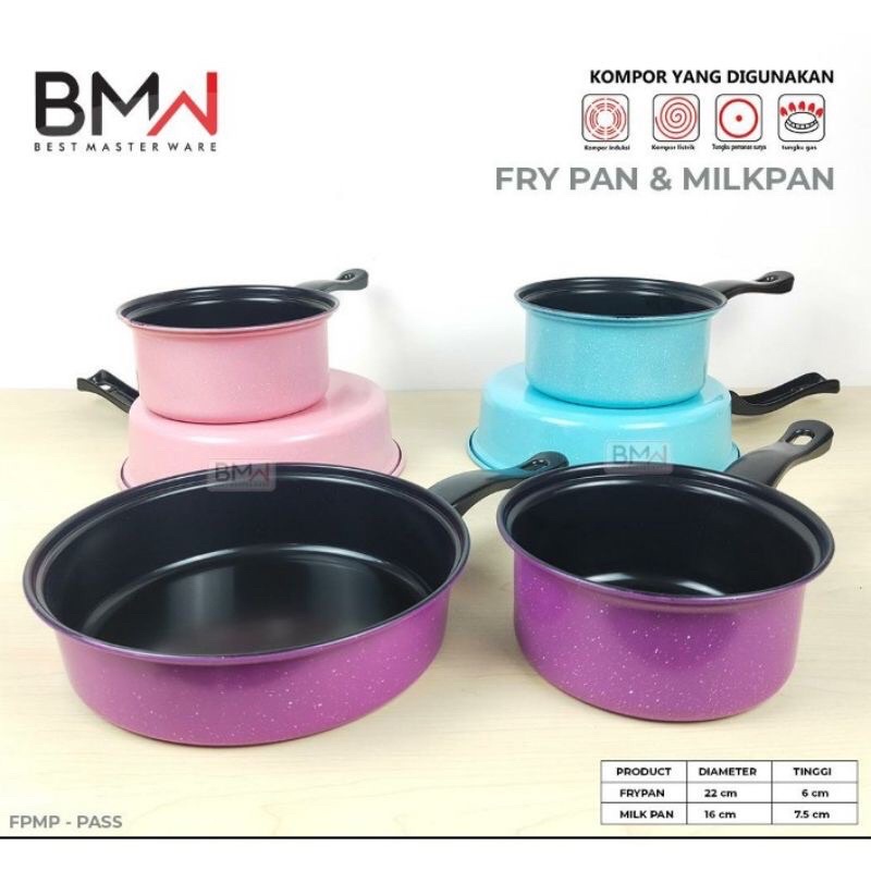 Jual PASTELA SET BMW 2PCS Milk pan set teflon fry pan set teflon sauce ...