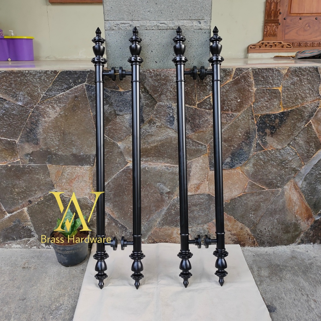 Jual Handle Pintu Rumah Kuningan Motif Gotri Hitam Doff 100 cm 4 pcs ...