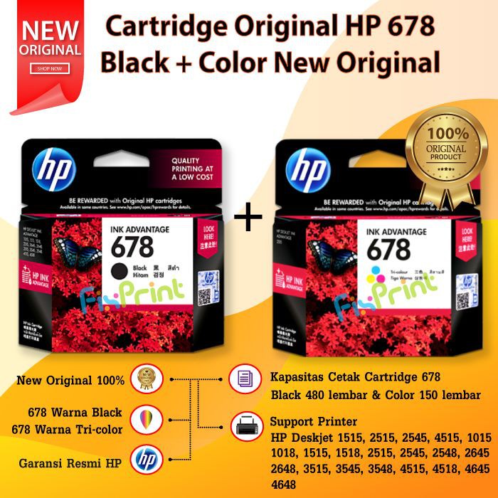 Jual Tinta Printer Cartridge HP 678 Color Black CZ108AA Print HP ...