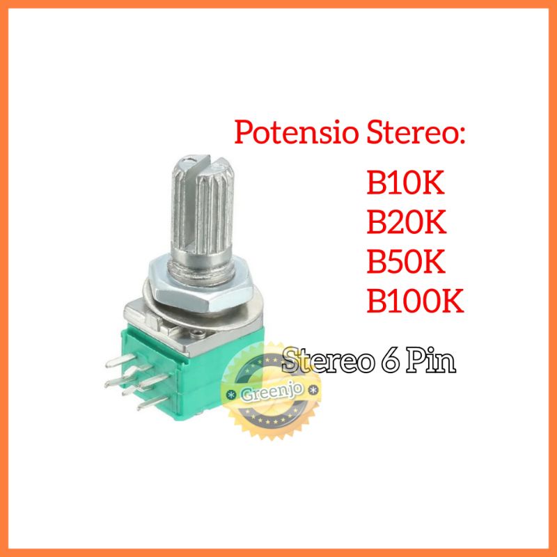 Jual Potensio Stereo 6 Pin B10K B20K B50K B100K Potensiometer RK097G ...