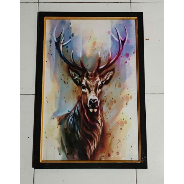 Jual hiasan dinding lukisan cetak rusa estetik plus bingkai ukuran 65× ...