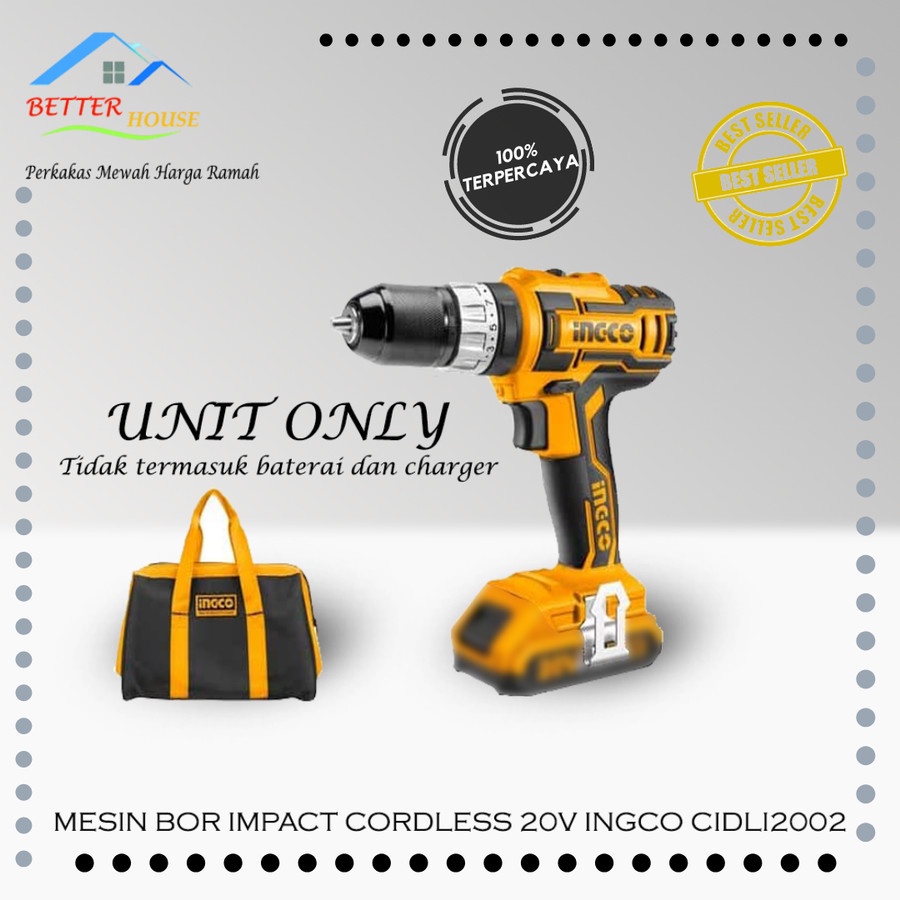 Jual MESIN BOR IMPACT CORDLESS 20V INGCO CIDLI2002 Unit Only | Shopee ...