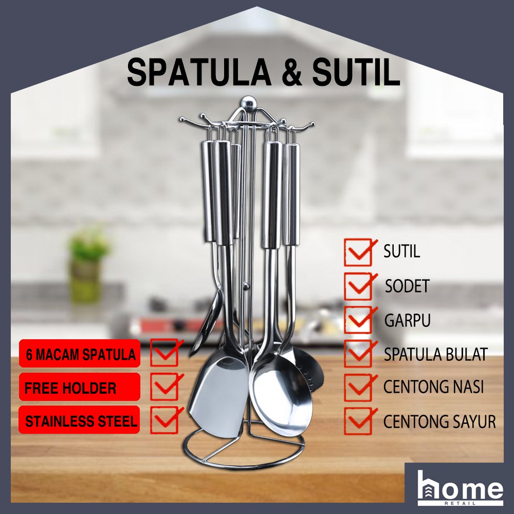 Jual Spatula & Sutil Set 7 pcs dapat rak gantung Peralatan Masak Sendok ...