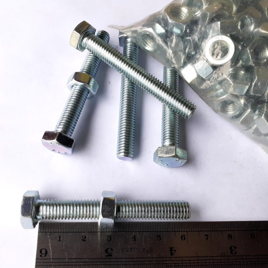 Jual BAUT MUR M8 X 60 PUTIH BMP M8X60 PANJANG 6CM 6 CM KUNCI 13 ...