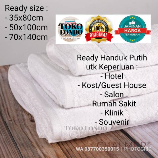 Jual Handuk PUTIH Hotel Mandi CHALMER Jumbo Besar uk 70 70x135 cm ...