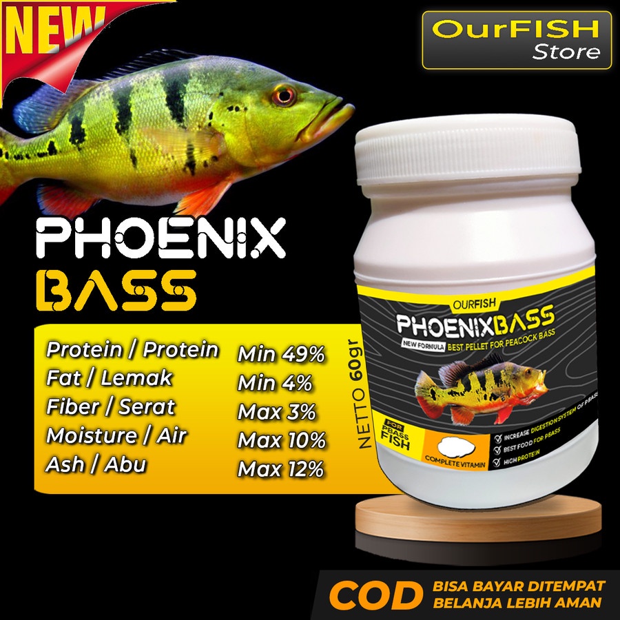Jual Ourfish Pelet PHOENIX BASS 60 Gram | Pakan Ikan Pbass Peacock Bass ...