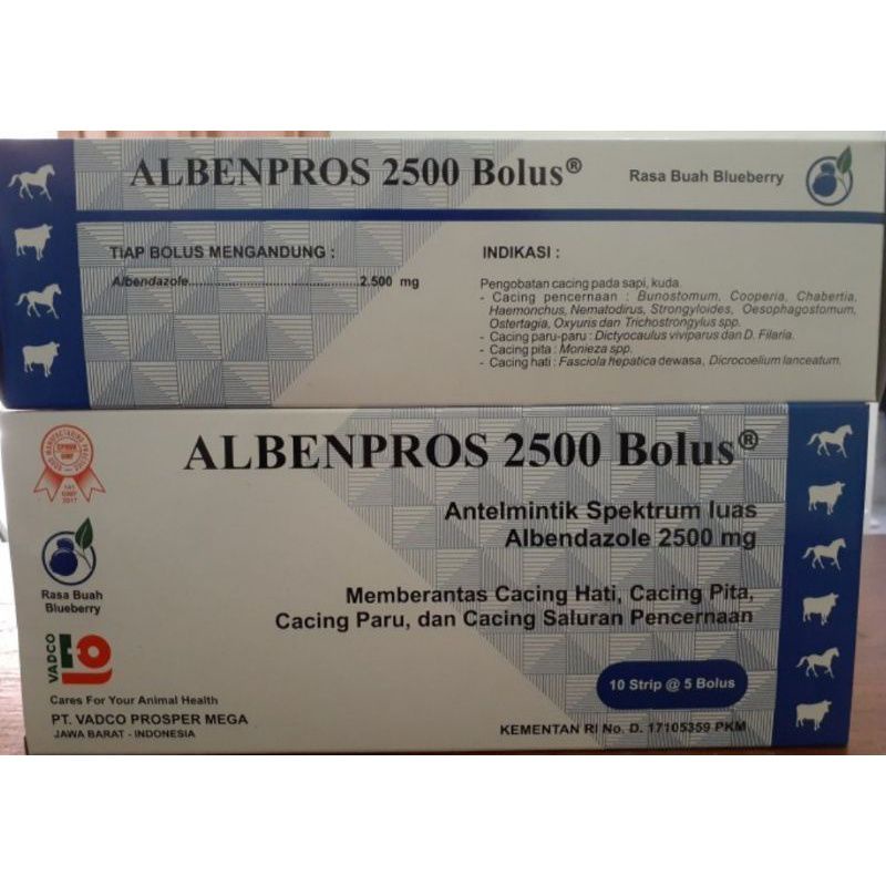 Jual ALBENPROS 2500 BOLUS obat cacing bolus rasa blubery untuk cacing ...