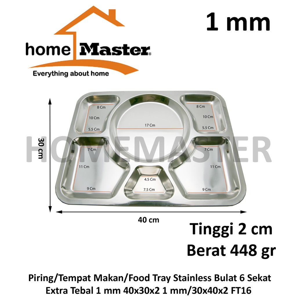 Jual Piring/Tempat Makan/Food Tray Stainless Bulat 6 Sekat Extra Tebal ...