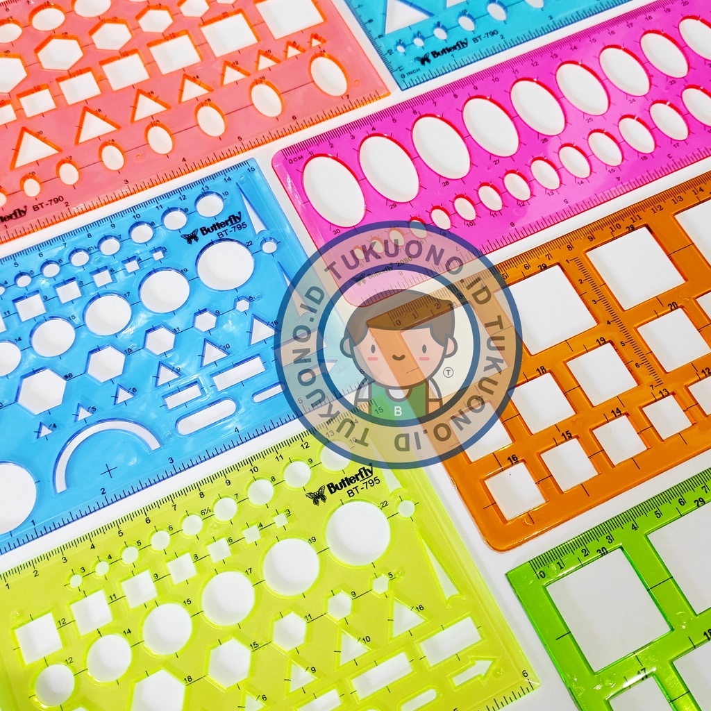 Jual BUTTERFLY Mathematical Template Ruler | Penggaris Bentuk Geometri ...