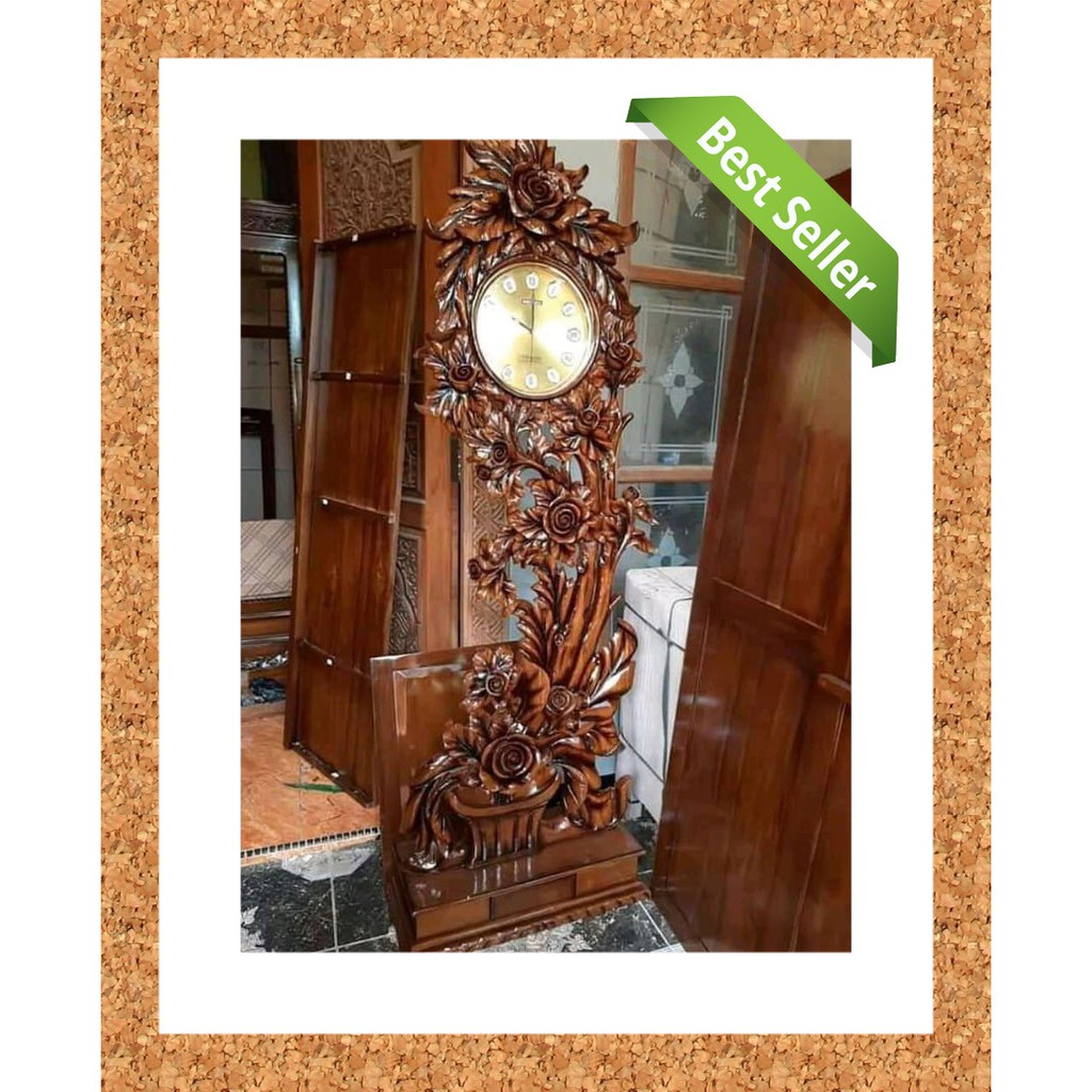 Jual NEW PRODUK !! JAM HIAS JATI BERDIRI MODEL FULL UKIR BUNGA MAWAR ...