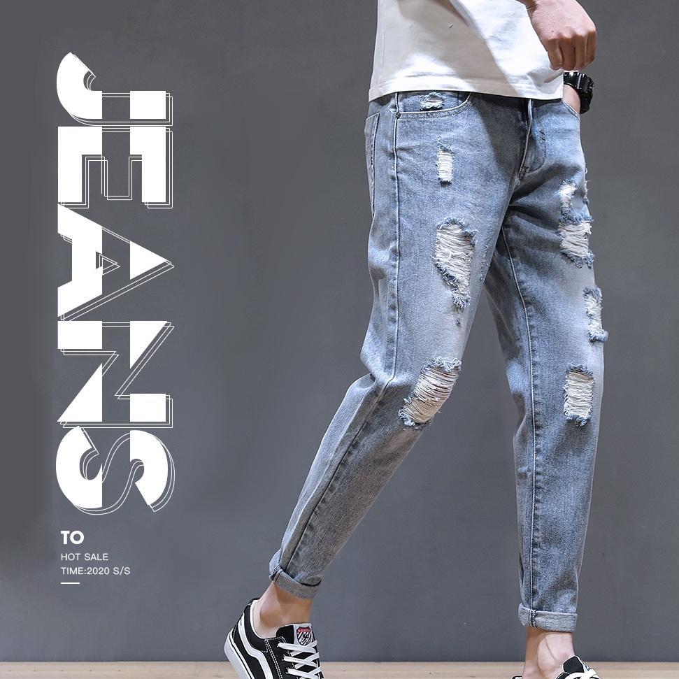 Jual Ripped Jeans Pria Celana Pensil Cowok Sobek Jeans Laki Laki Dewasa